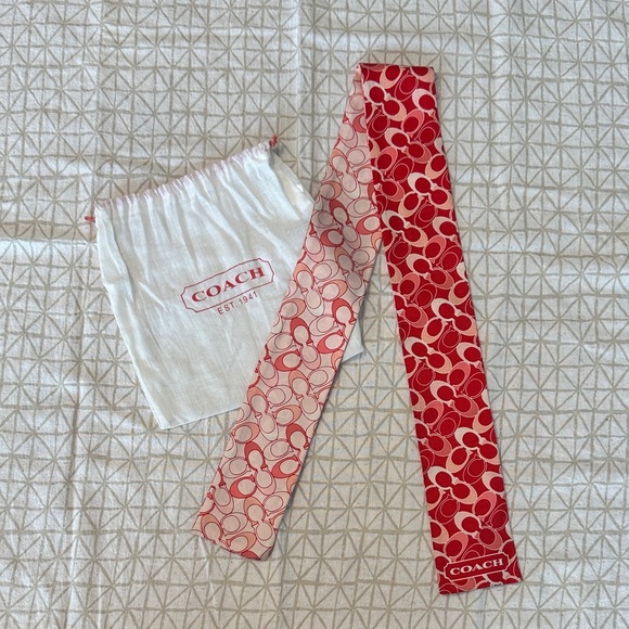 Coach | Bags | Coach Cherry Red And Pink Patterned Bag Scarf | Poshmark